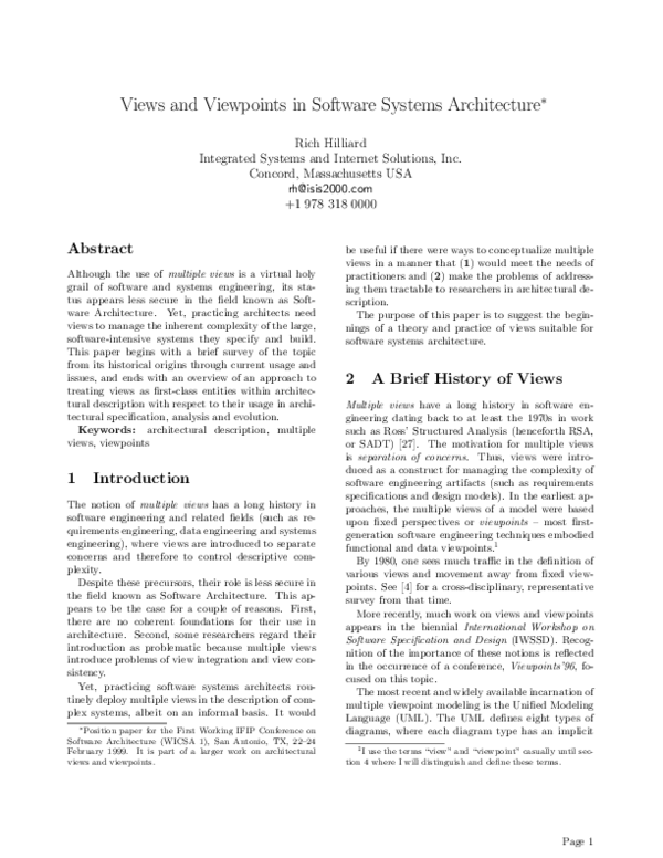(PDF) Views and Viewpoints in Software Systems Architecture