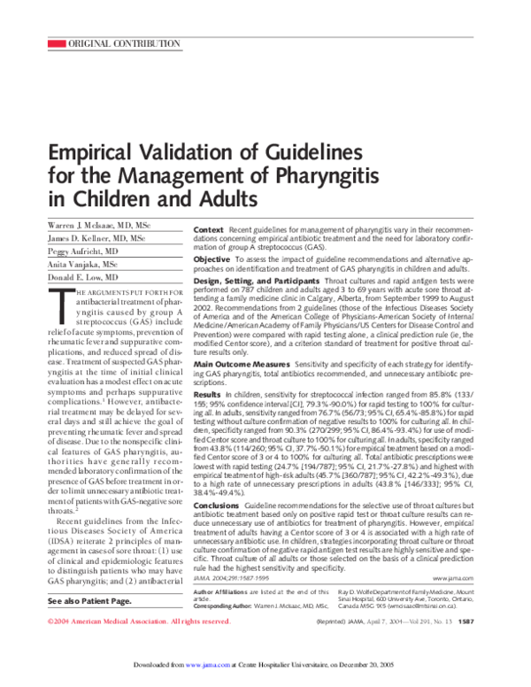 (PDF) Empirical Validation of Guidelines for the Management of Pharyngitis in Children and ...