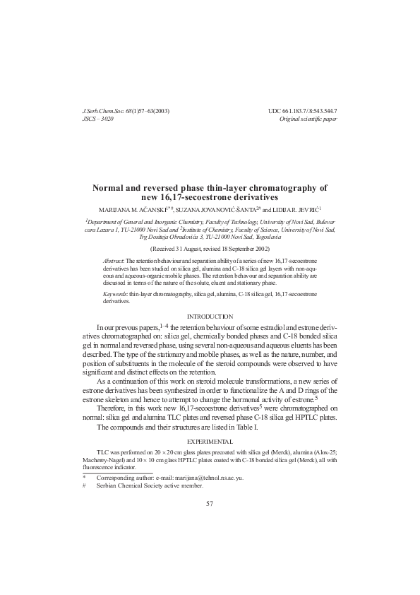 (PDF) Normal and reversed phase thin layer chromatography data in ... (PDF) Normal and reversed phase thin layer chromatography data in ...