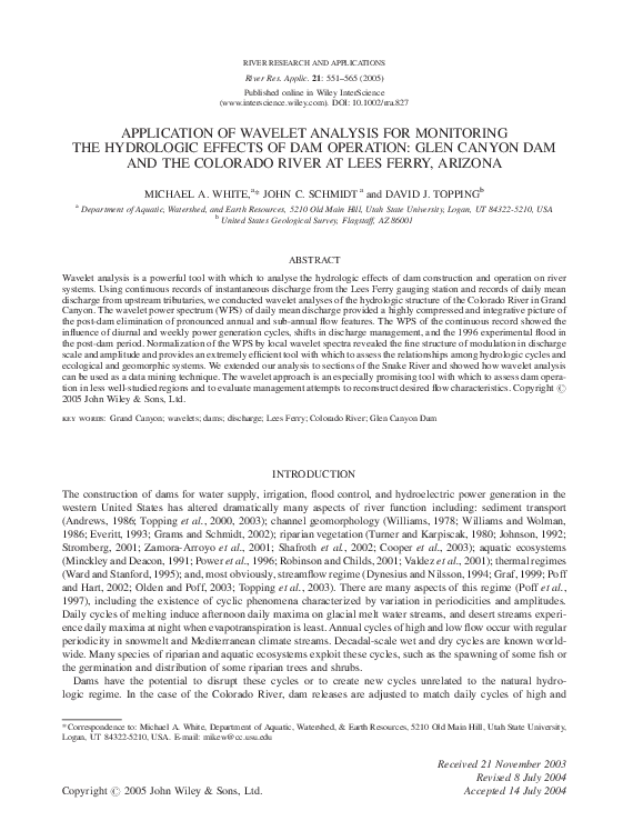 (PDF) Application of wavelet analysis for monitoring the hydrologic effects of dam operation ...