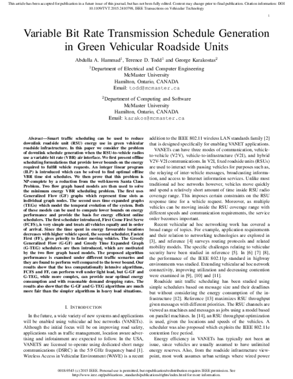 (PDF) Variable Bit Rate Transmission Schedule Generation in Green ...