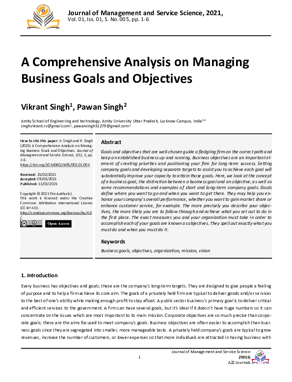 (PDF) A Comprehensive Analysis on Managing Business Goals and Objectives