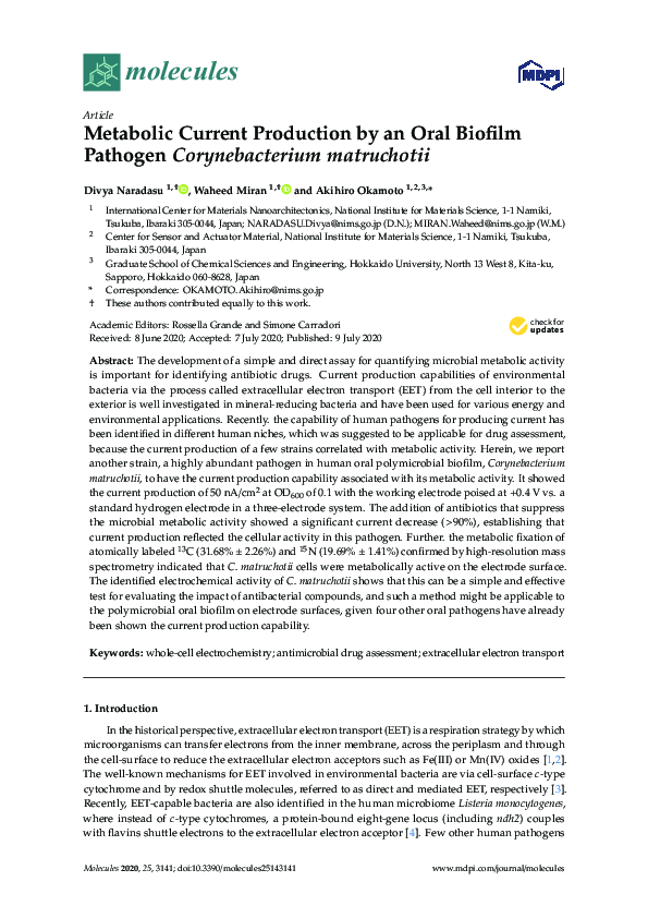 (PDF) Metabolic Current Production by an Oral Biofilm Pathogen ...