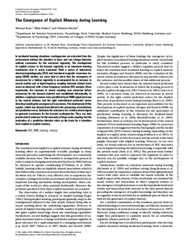 (PDF) The Emergence of Explicit Memory during Learning