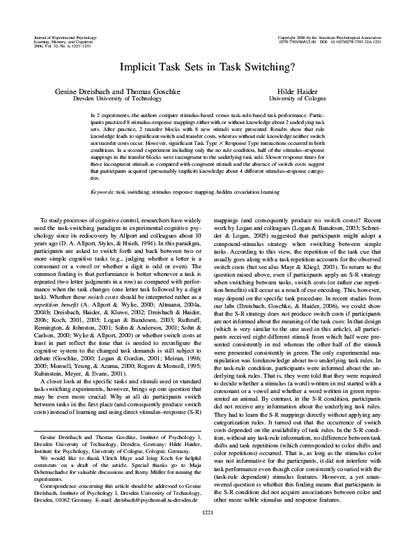 (PDF) Implicit Task Sets in Task Switching