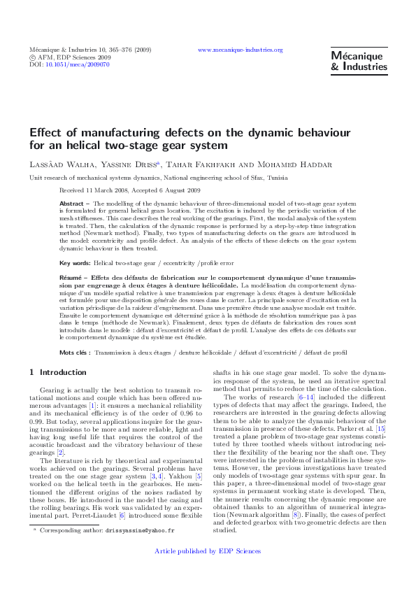 (PDF) Effect of manufacturing defects on the dynamic behaviour for an ...