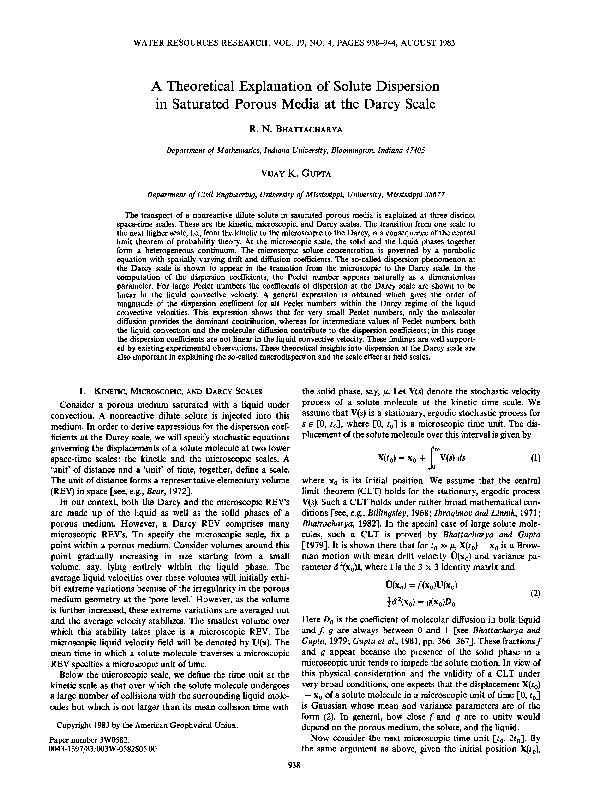 (PDF) A theoretical explanation of solute dispersion in saturated ...