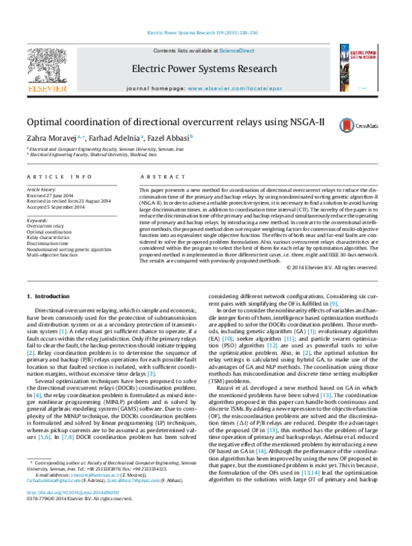 (PDF) Optimal coordination of directional overcurrent relays using NSGA-II