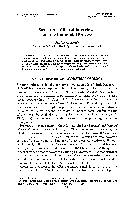 (PDF) Structured clinical interviews and the inferential process