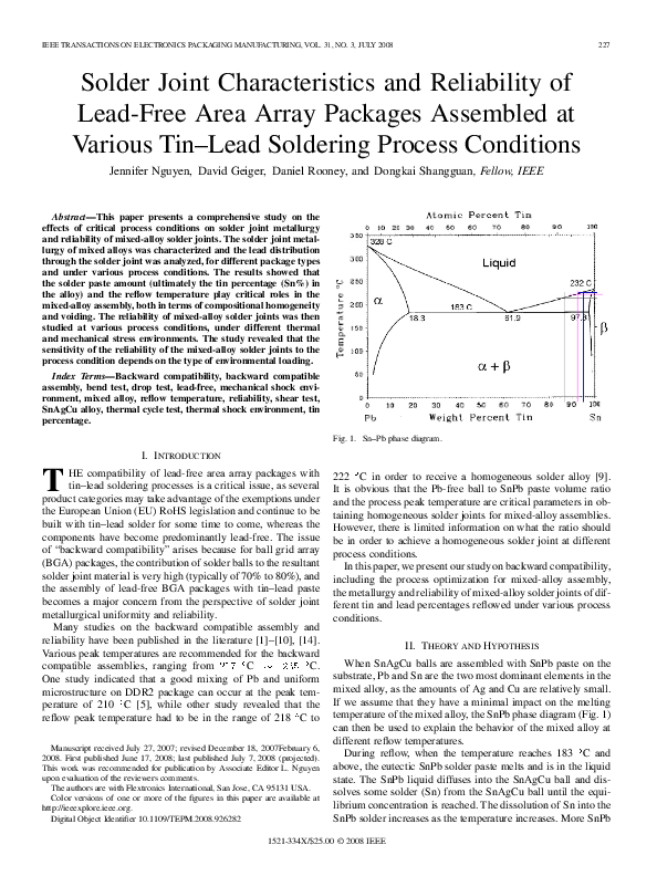 (PDF) Solder Joint Characteristics and Reliability of Lead-Free Area ...