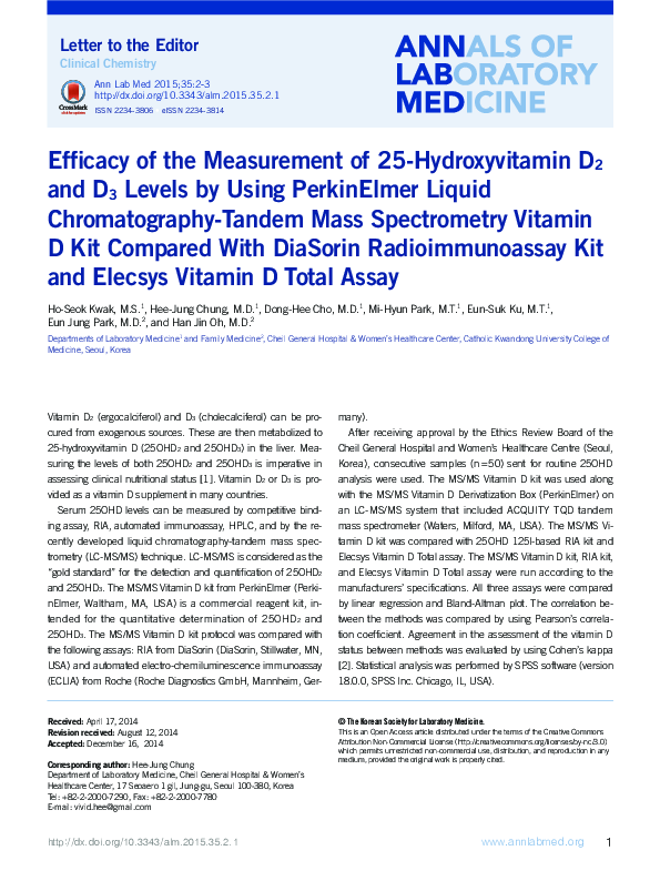 (PDF) Efficacy of the Measurement of 25-Hydroxyvitamin D2 and D3 Levels ...