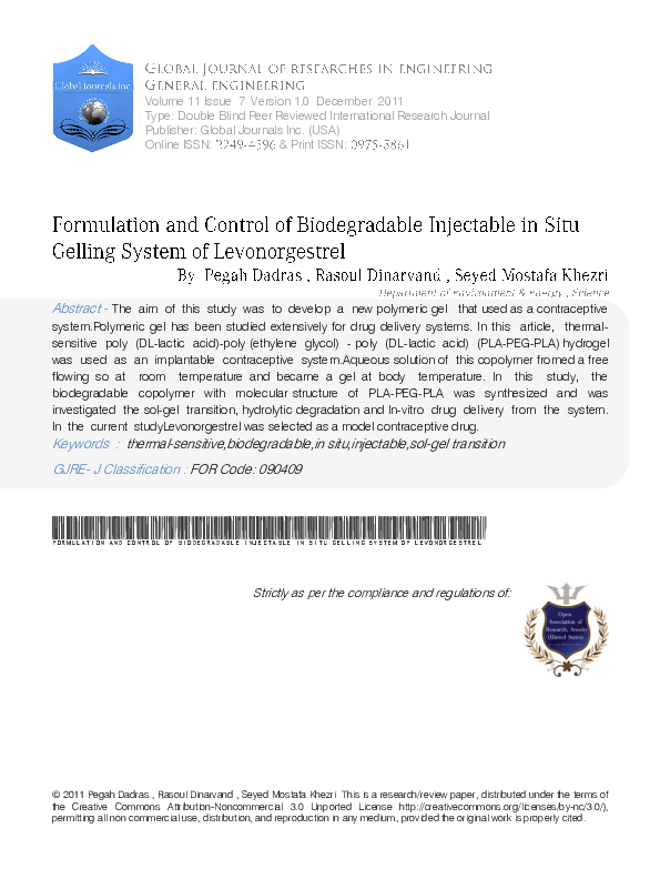 Pdf Formulation And Control Of Biodegradable Injectable In Situ Gelling System Of Levonorgestrel