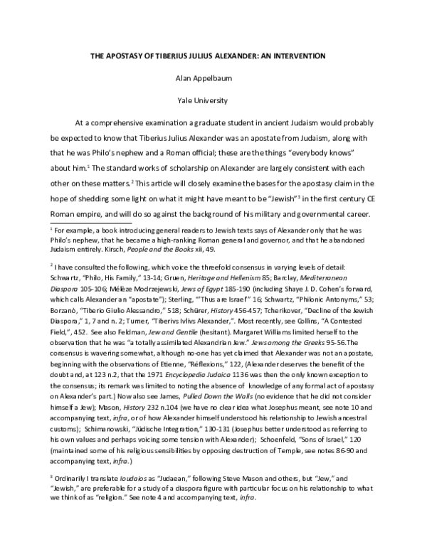 (DOC) The Apostasy of Tiberius Julius Alexander: An Intervention