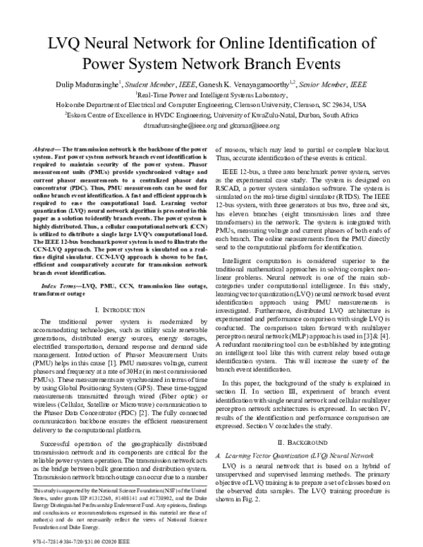 (PDF) LVQ Neural Network for Online Identification of Power System Network Branch Events
