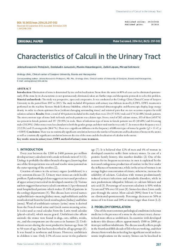 (PDF) Characteristics of Calculi in the Urinary Tract