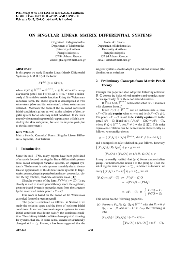 (PDF) On singular linear matrix differential systems