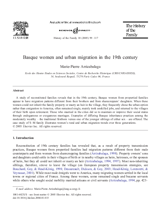 (PDF) Basque women and urban migration in the 19th century