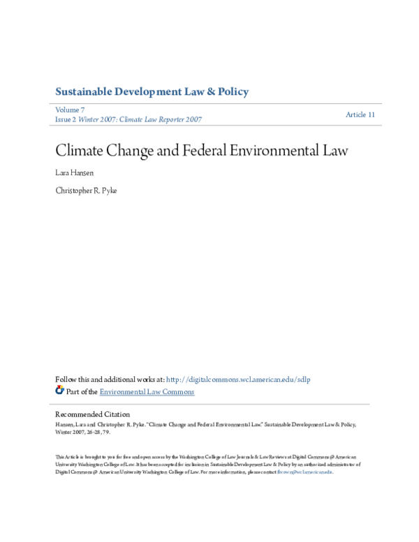 (PDF) Climate Change and Federal Environmental Law