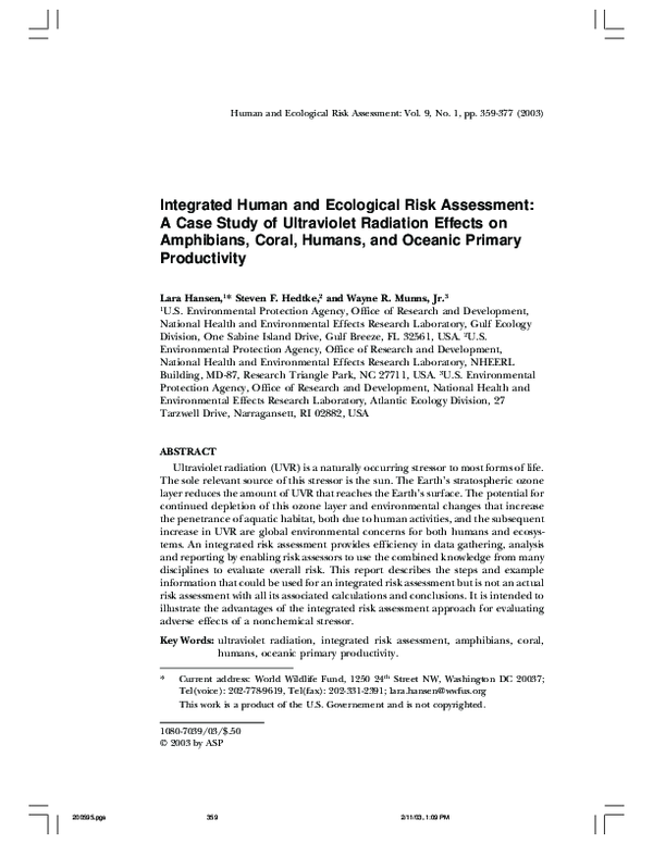 (PDF) Integrated Human and Ecological Risk Assessment: A Case Study of ...