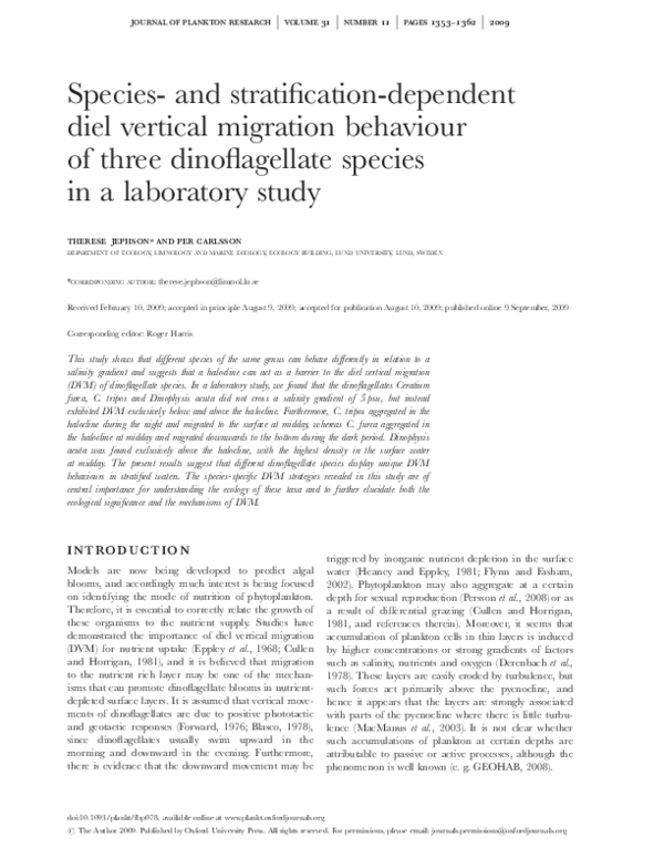 (PDF) Species- and stratification-dependent diel vertical migration ...