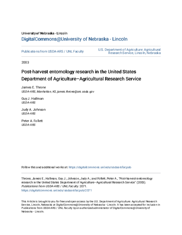 (PDF) Post‐harvest entomology research in the United States Department ...