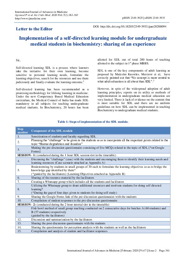 (PDF) Implementation of a self-directed learning module for ...