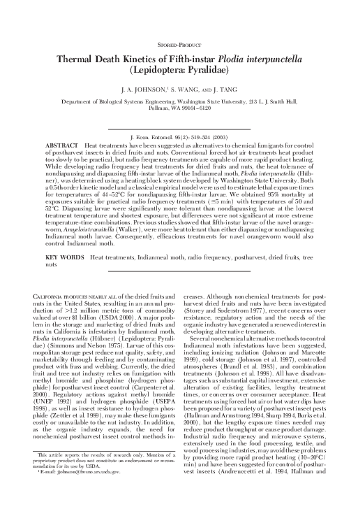 (PDF) Thermal Death Kinetics of Fifth-instar Plodia interpunctella ...