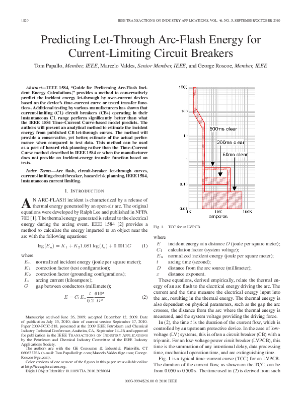 (PDF) Predicting Let-Through Arc-Flash Energy for Current-Limiting ...