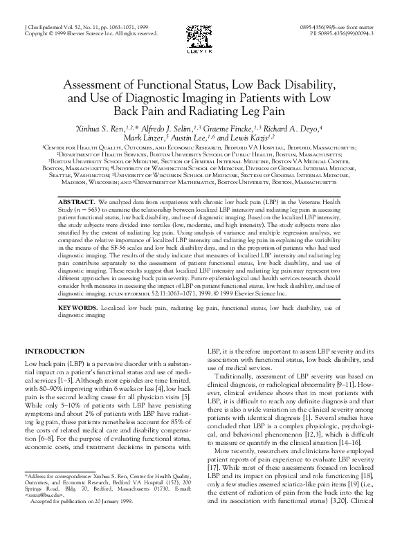 (PDF) Assessment of Functional Status, Low Back Disability, and Use of ...
