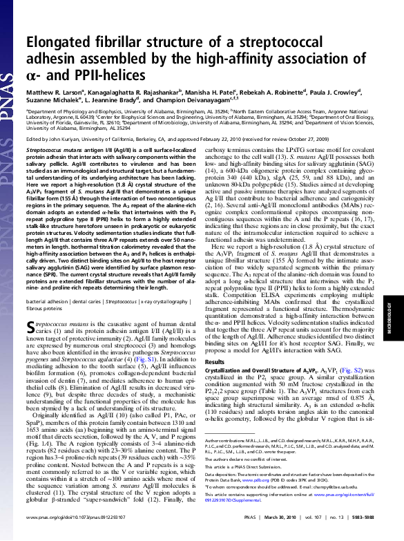 (PDF) Elongated fibrillar structure of a streptococcal adhesin ...