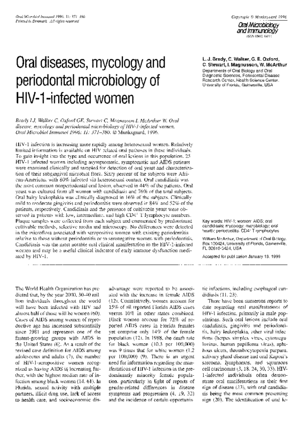 (PDF) Oral diseases, mycology and periodontal microbiology of HIV-1 ...