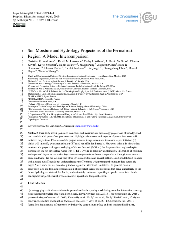 (PDF) Soil Moisture and Hydrology Projections of the Permafrost Region ...
