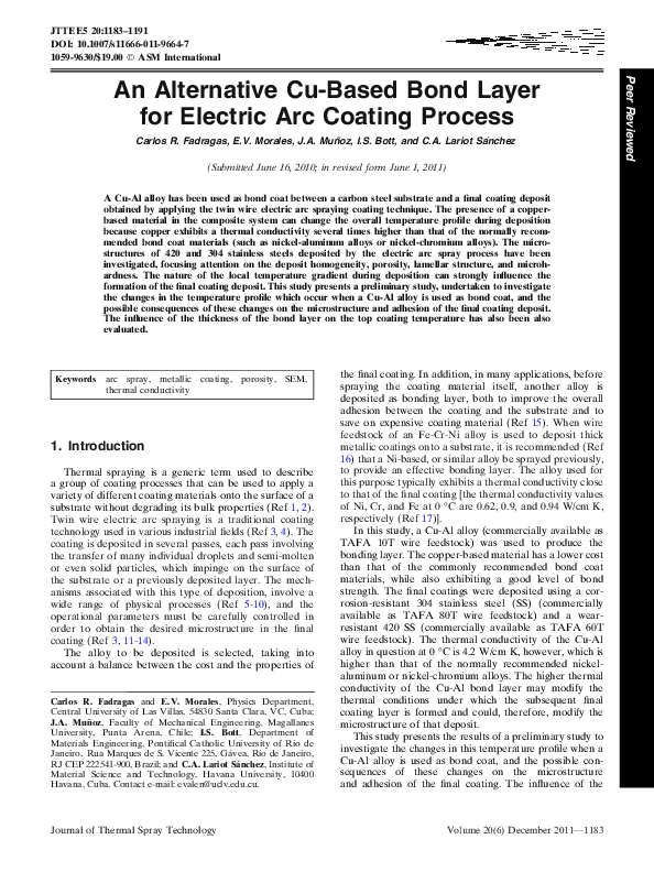 (PDF) An Alternative Cu-Based Bond Layer for Electric Arc Coating Process