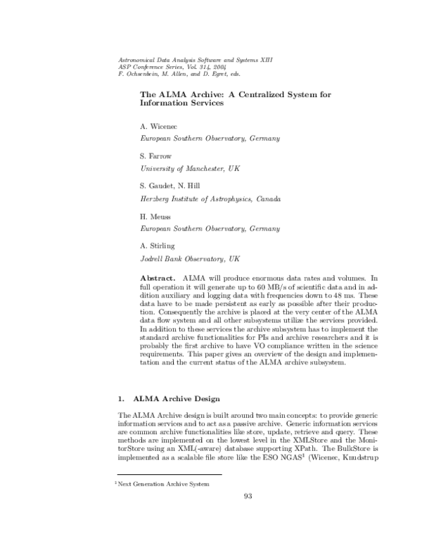 (PDF) The ALMA Archive: A Centralized System for Information Services