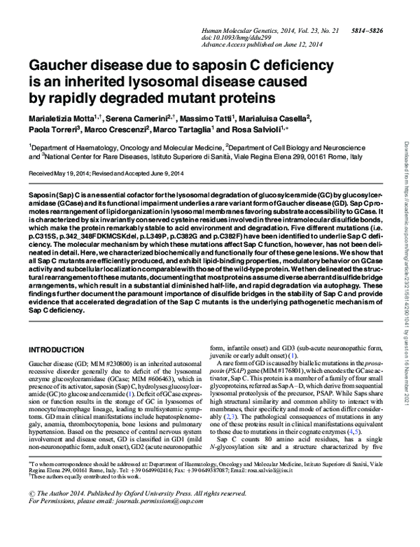 (PDF) Gaucher disease due to saposin C deficiency is an inherited ...
