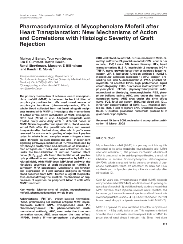 (PDF) Pharmacodynamics of Mycophenolate Mofetil after Heart ...