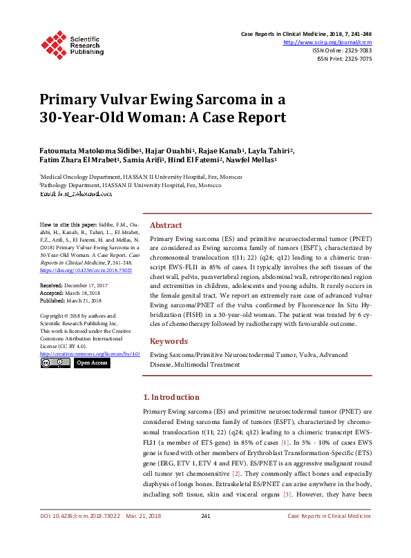 (PDF) Primary Vulvar Ewing Sarcoma in a 30-Year-Old Woman: A Case Report