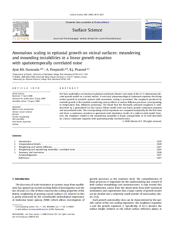 (PDF) Anomalous scaling in epitaxial growth on vicinal surfaces ...