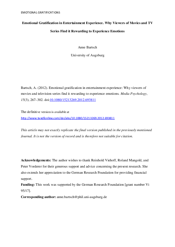 (PDF) Emotional Gratification in Entertainment Experience. Why Viewers ...