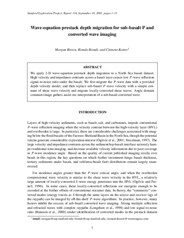Pdf Wave Equation Prestack Depth Migration For Sub Basalt P And Converted Wave Imaging