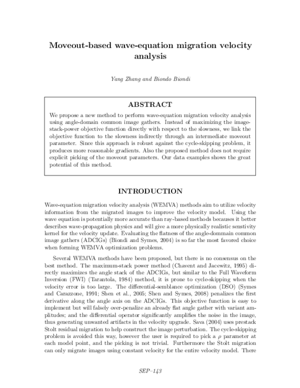 Pdf Moveout Based Wave Equation Migration Velocity Analysis