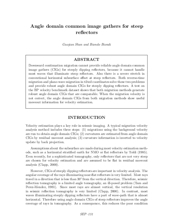 Pdf Angle‐domain Common‐image Gathers For Steep Reflectors