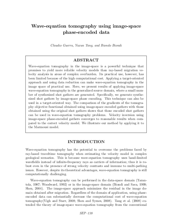 (PDF) Wave‐equation tomography using image‐space phase encoded data