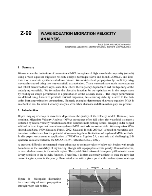 Pdf Wave‐equation Migration Velocity Analysis