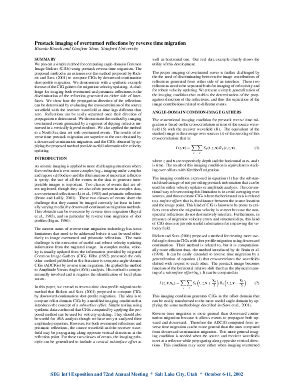 (PDF) Prestack imaging of overturned reflections by reverse time migration