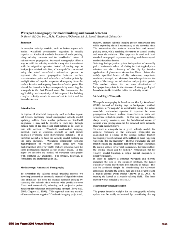 (PDF) Wavepath tomography for model building and hazard detection