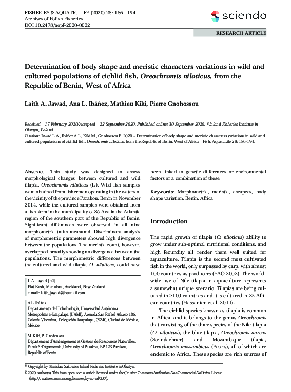 (PDF) Determination of body shape and meristic characters variations in ...