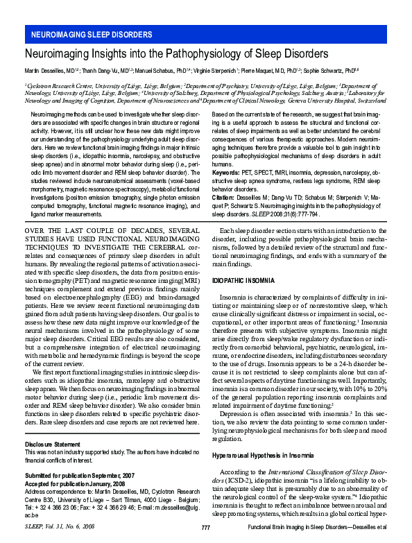 (PDF) Neuroimaging insights into the pathophysiology of sleep disorders