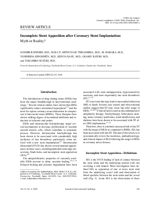 (PDF) Incomplete Stent Apposition after Coronary Stent Implantation ...
