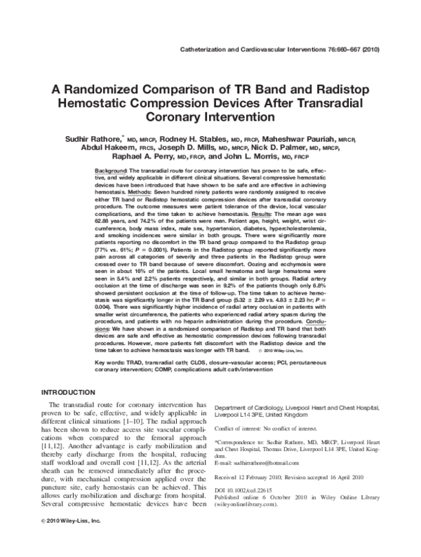 (PDF) A randomized comparison of TR band and radistop hemostatic ...